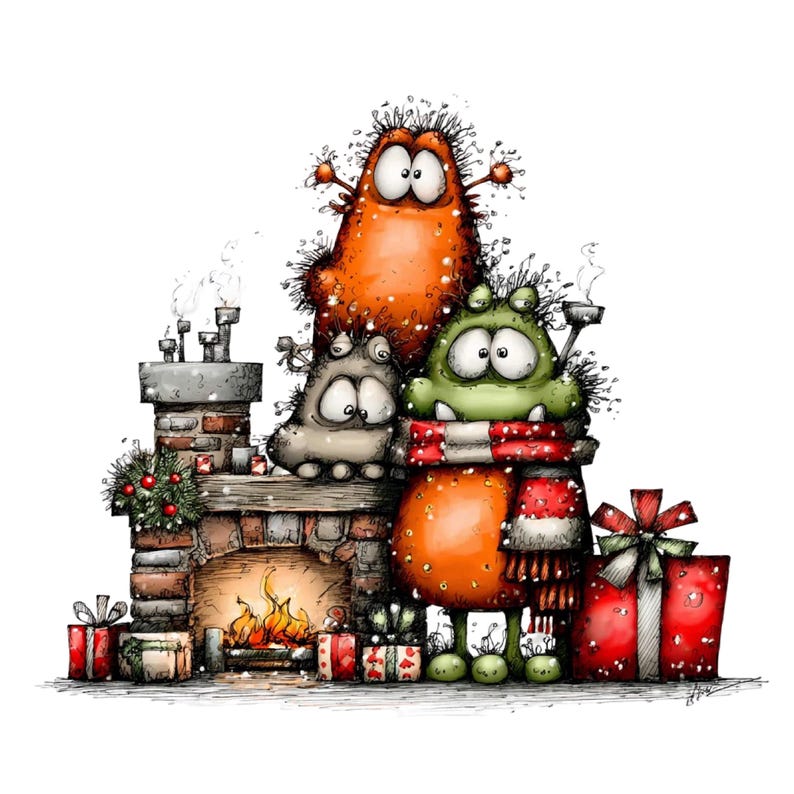 Christmas Monster Clipart – Funny Holiday Creature PNG Set (digital ...