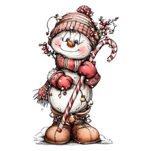 Christmas Whimsical Snowman Clipart – Watercolor Holiday Winter PNG Set ...