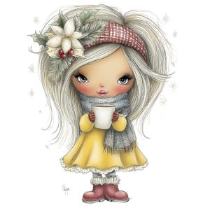 Whimsical Christmas Girl Clipart: Holiday PNG Set for Crafts & Cards ...