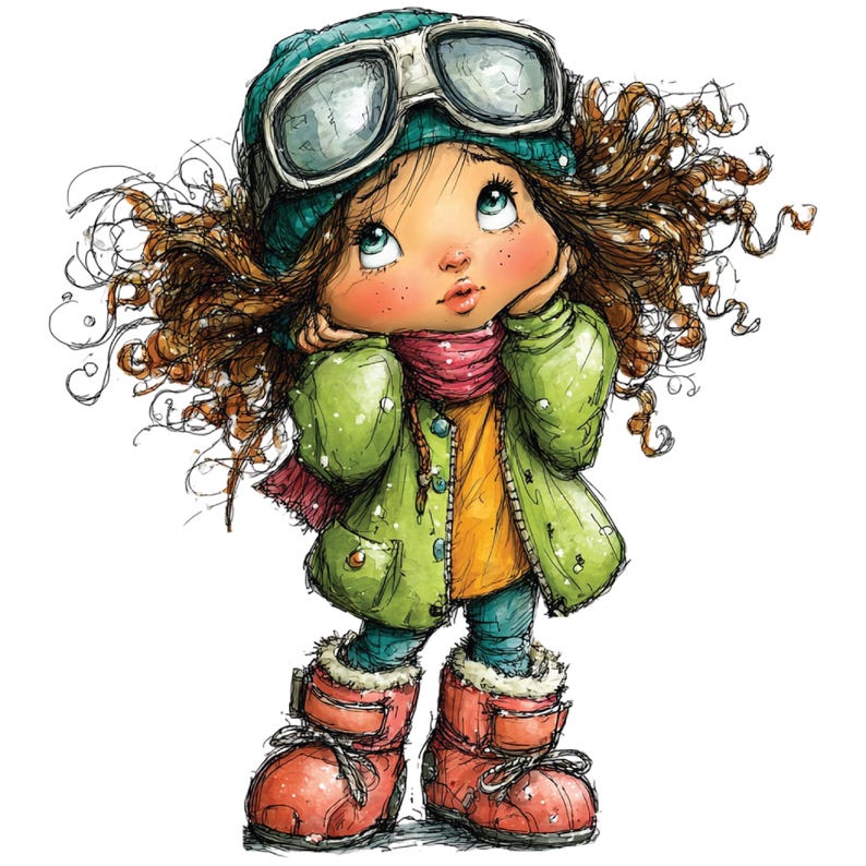 Winter Girl Clipart – Watercolor Cozy Seasonal Character PNG Set ...