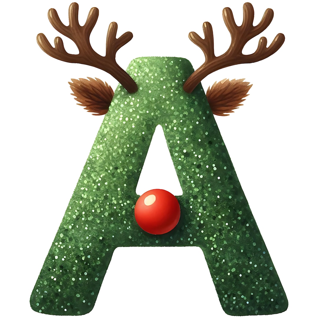 Green Xmas Alphabet With Antlers Clipart: Festive Holiday Letters PNG ...