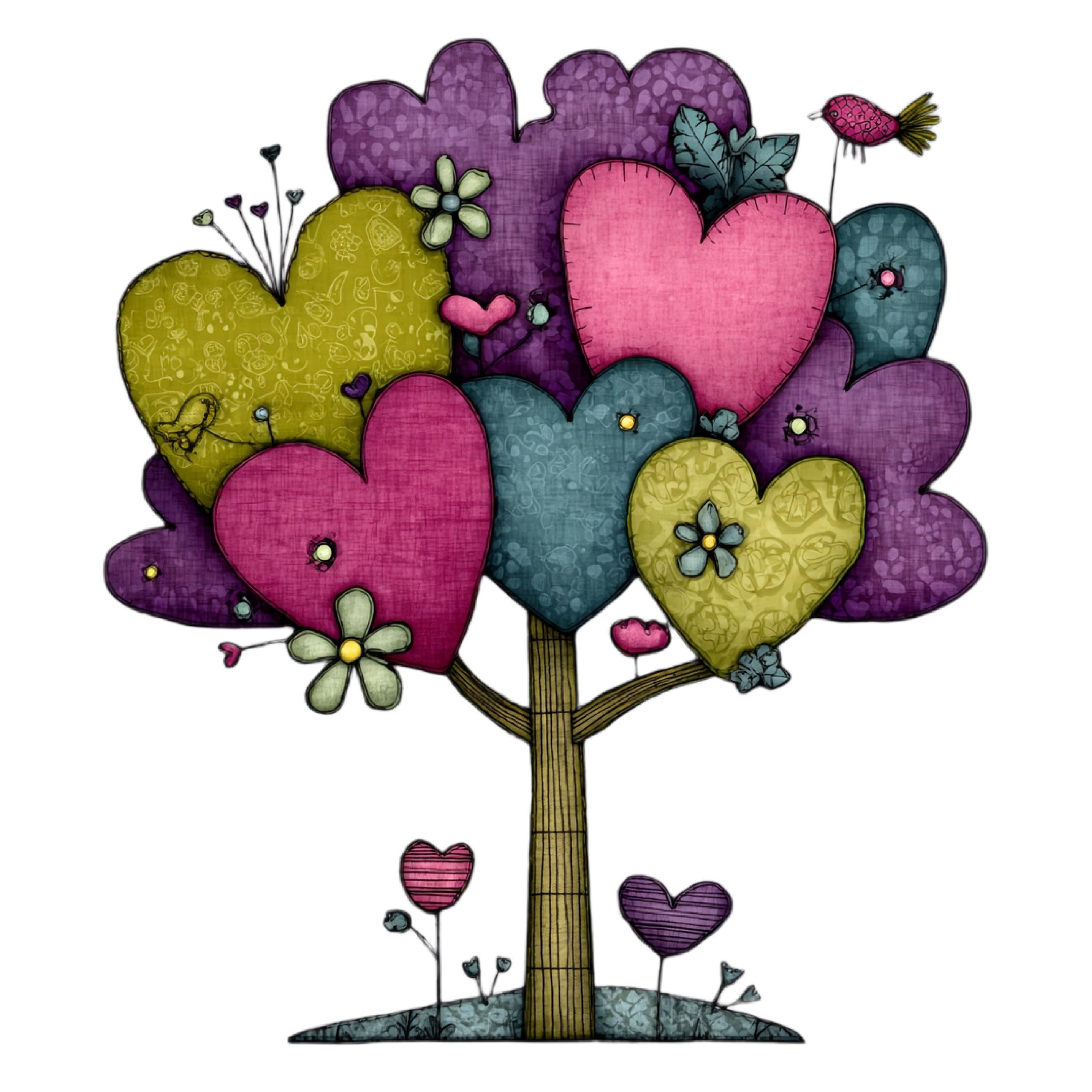 Whimsical Valentine Heart Tree PNG Set: Romantic Watercolor Clipart ...