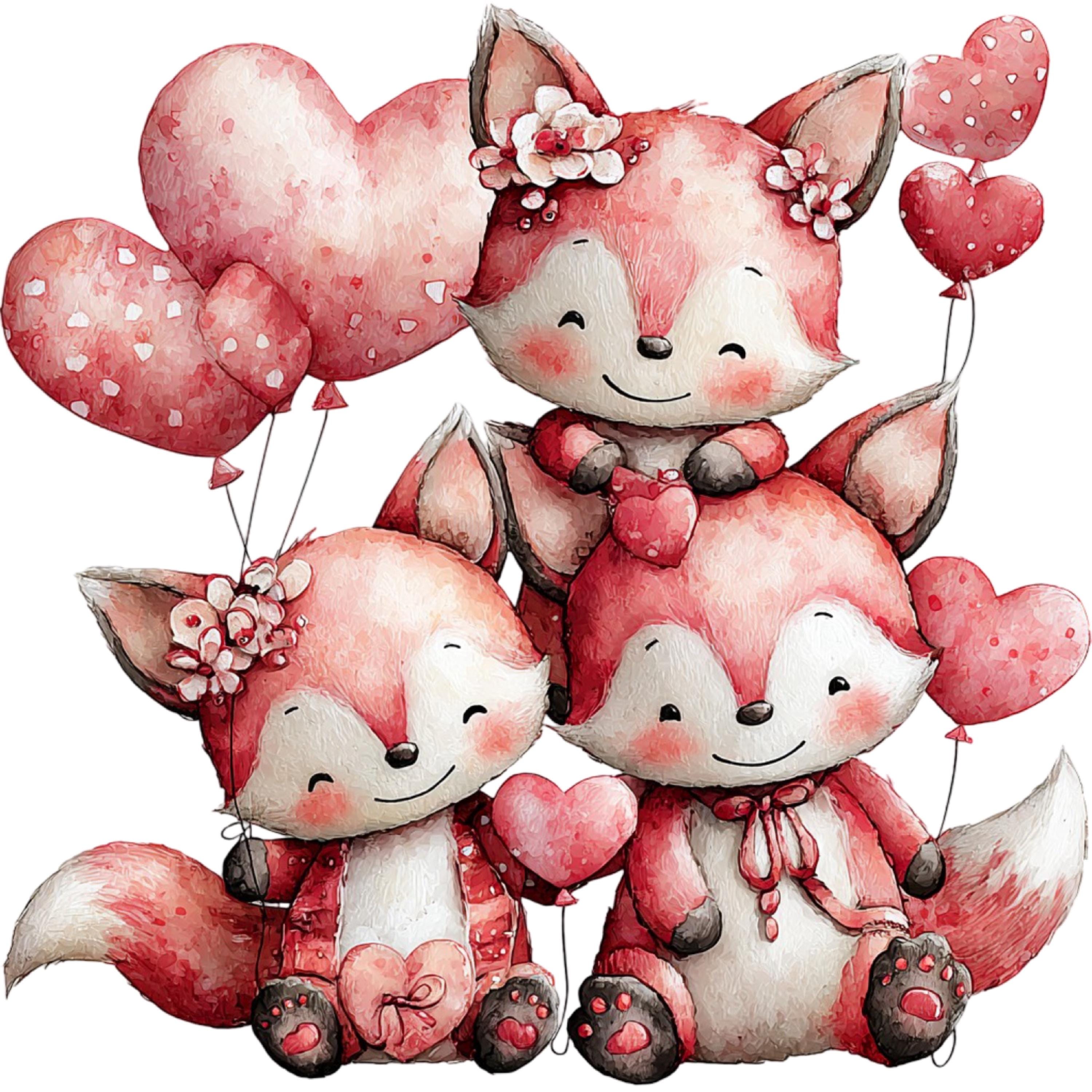 Valentine Animals Watercolor Clipart: Love Animal PNG Set 39 PNG - Etsy