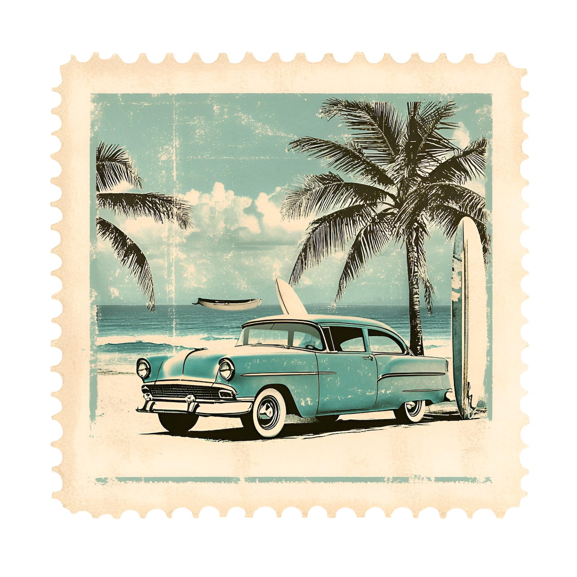 Retro Summer Postage Clipart: Vintage Travel Stamp PNG Images (digital ...
