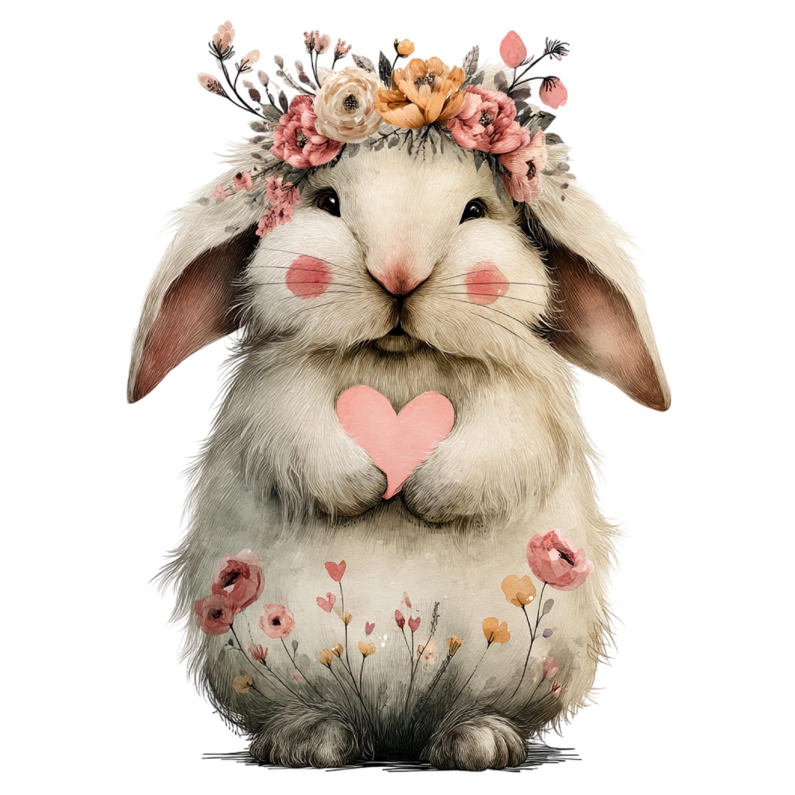 Whimsical Valentine Bunny Clipart – Cute Love Rabbit PNG Set (digital ...