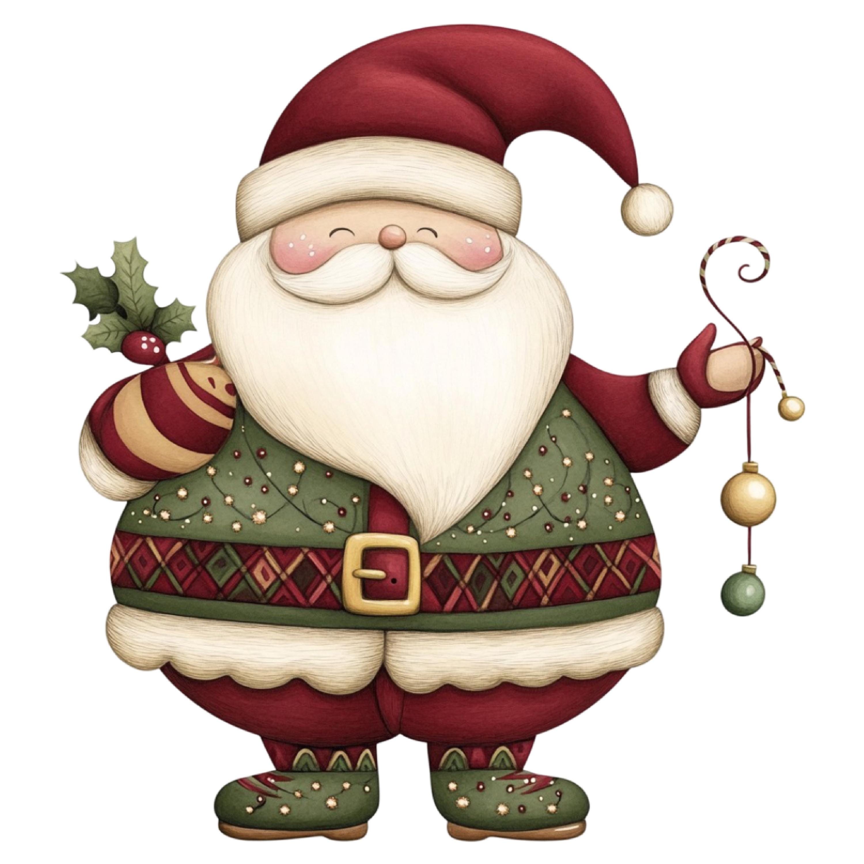 Santa With Christmas Lights Clipart: Cute Holiday PNG Images (digital ...