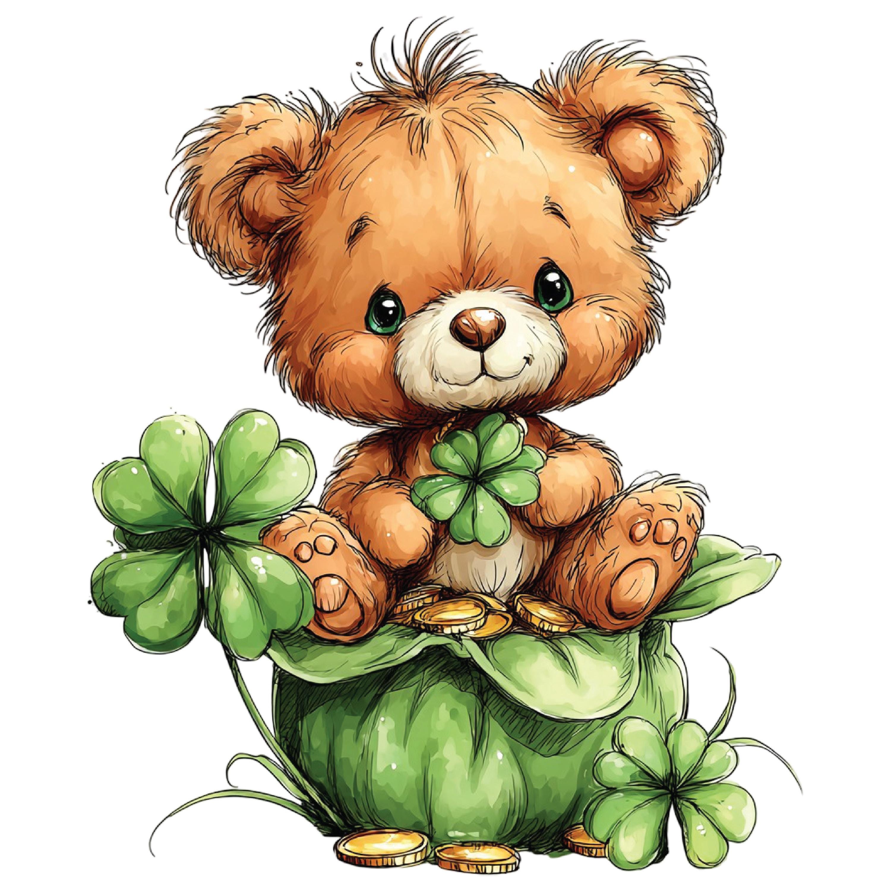 St. Patrick’s Teddy Bear Illustration: Irish Holiday Character Set 37 ...