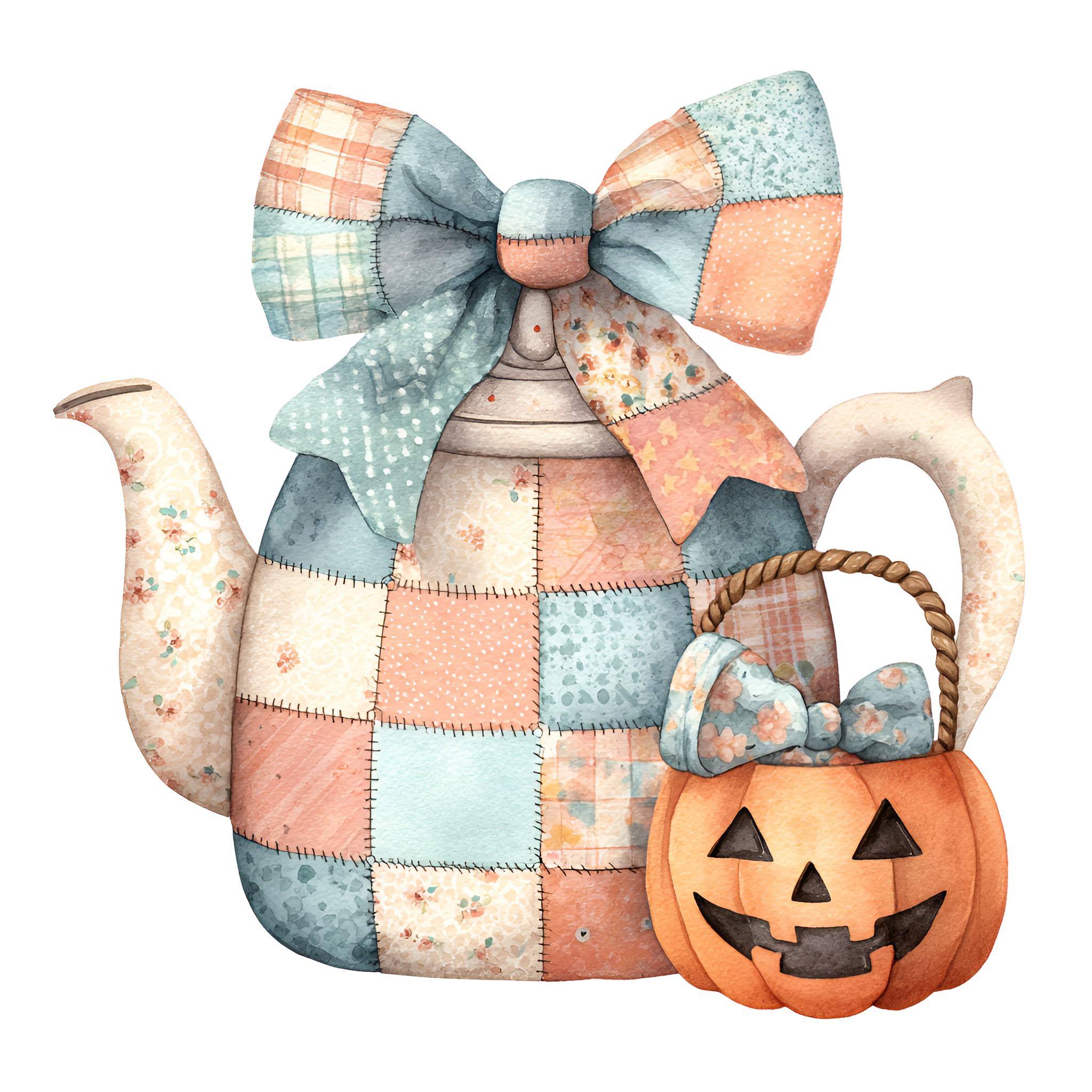 47 Png Cute Patchwork Halloween Clipart, Pumpkin, Ghost, Witch Hat, Bat ...