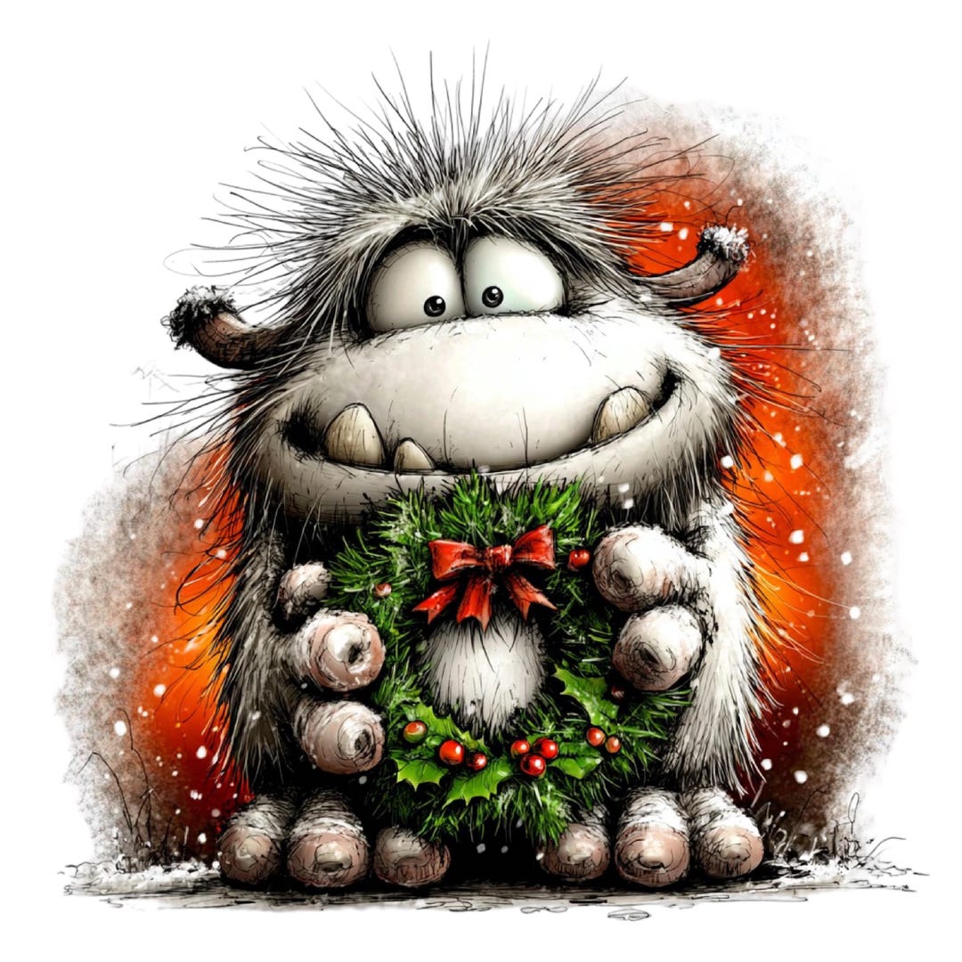 Christmas Monster Clipart – Funny Holiday Creature PNG Set (digital ...