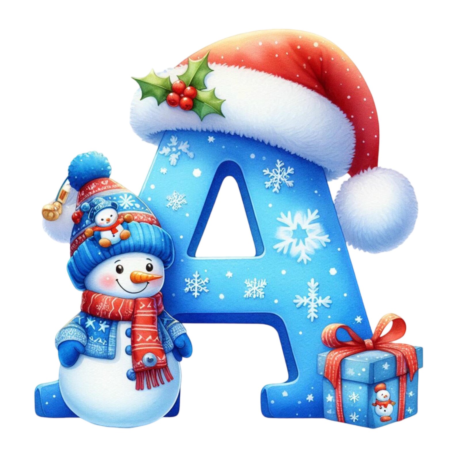 Christmas Snowman Alphabet Clipart Set: Holiday Letter Illustration ...
