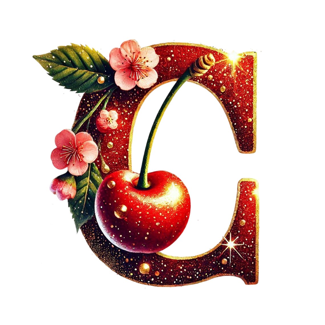 Spring Cherry Alphabet Clipart – Floral Fruit Letter PNG Set (digital ...