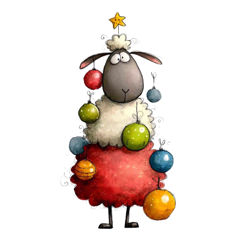 Funny Christmas Sheep Clipart – Cute Holiday Animal PNG Bundle (digital ...