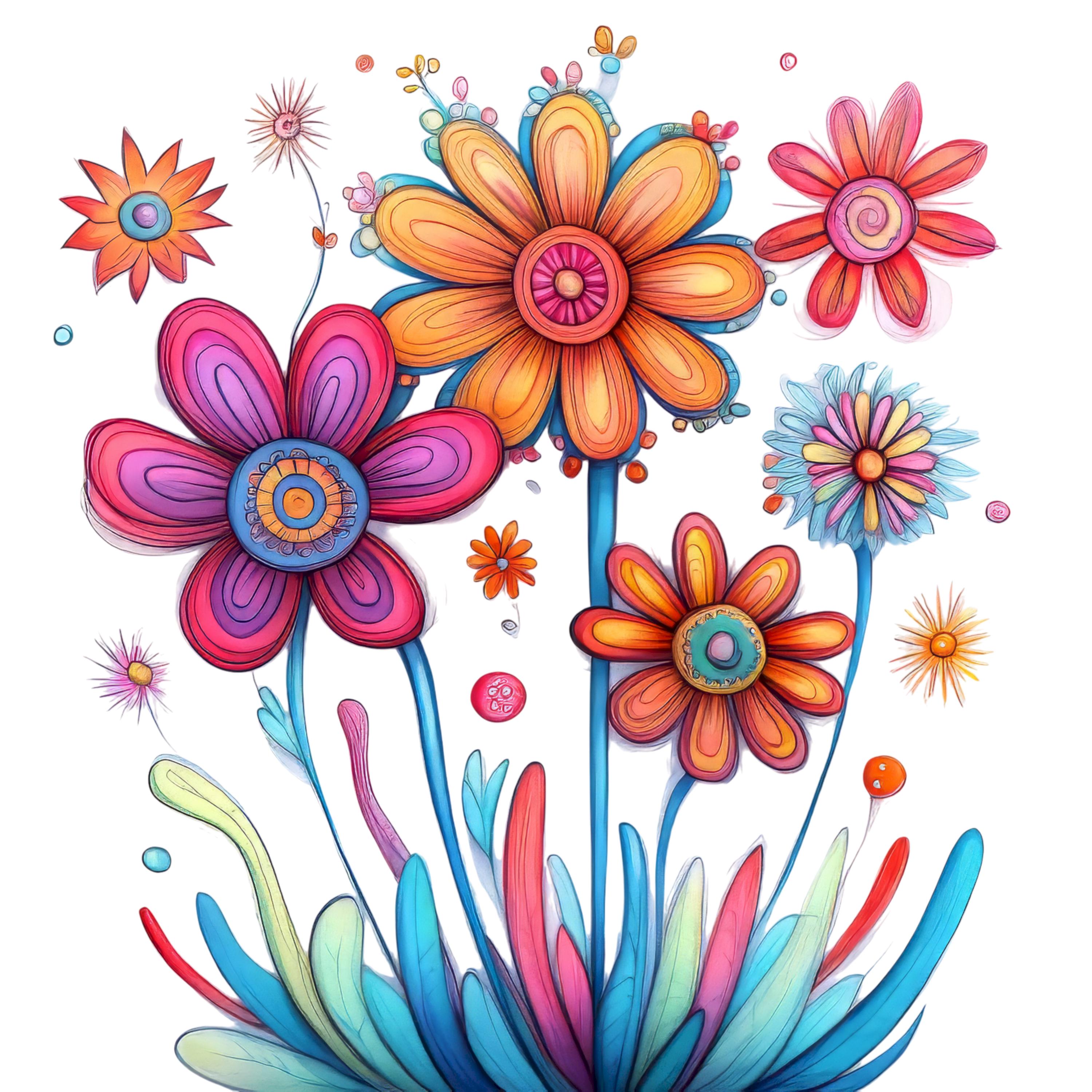 Quirky Weird Flowers Clipart Bundle: Funky PNG Images (commercial Use ...