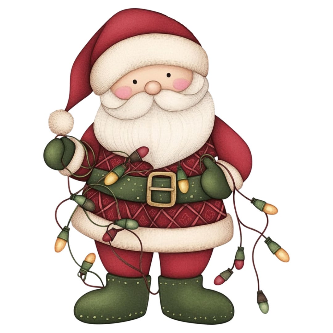 Santa With Christmas Lights Clipart: Cute Holiday PNG Images (digital ...