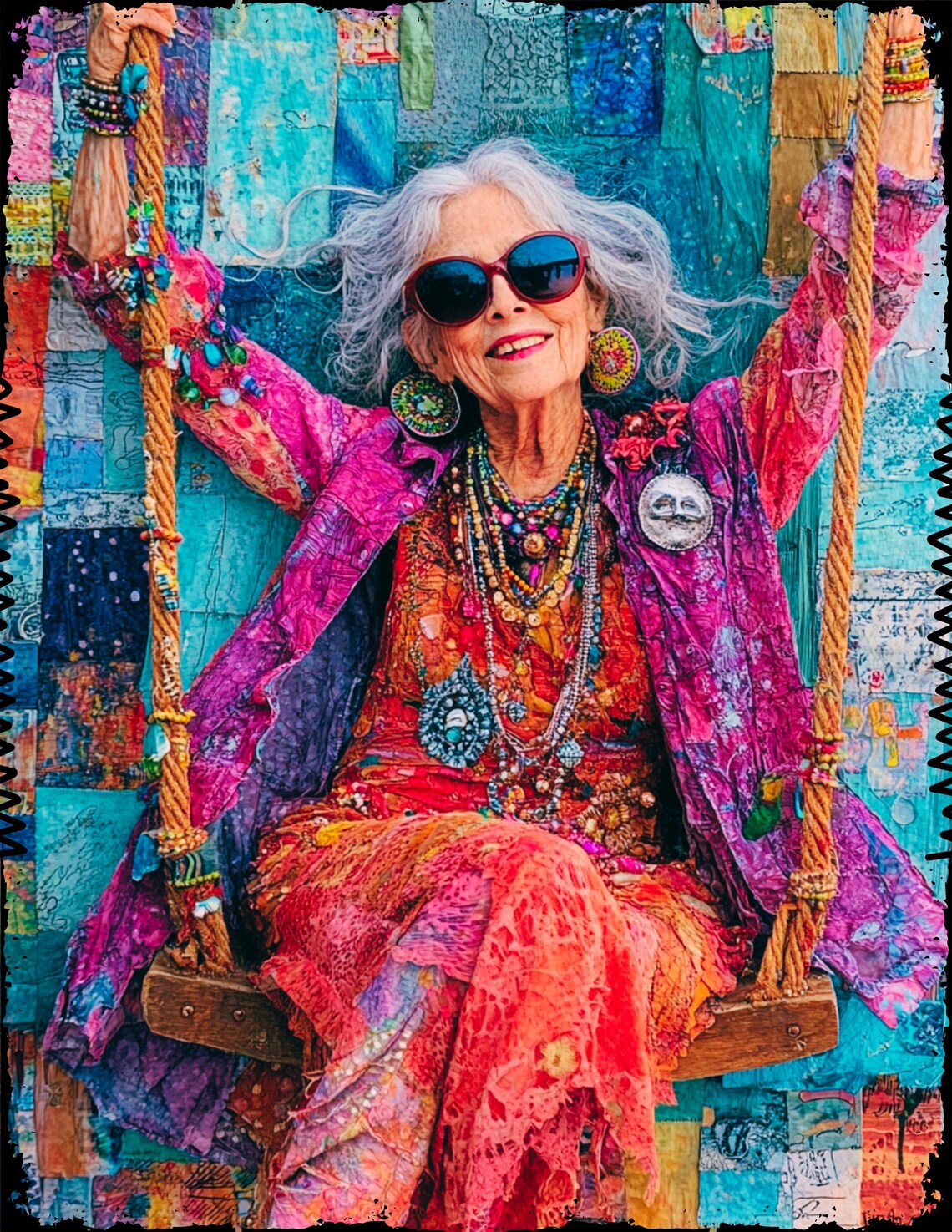 Whimsical Old Lady Colorful Background,journal Papers,printable Junk ...