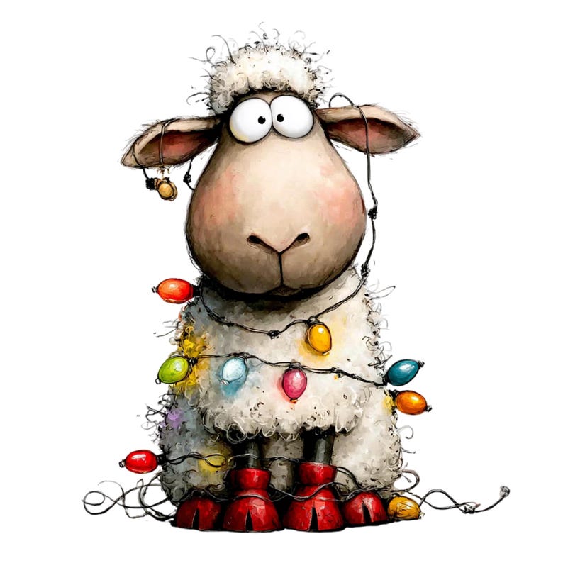 Funny Christmas Sheep Clipart – Cute Holiday Animal PNG Bundle (digital ...