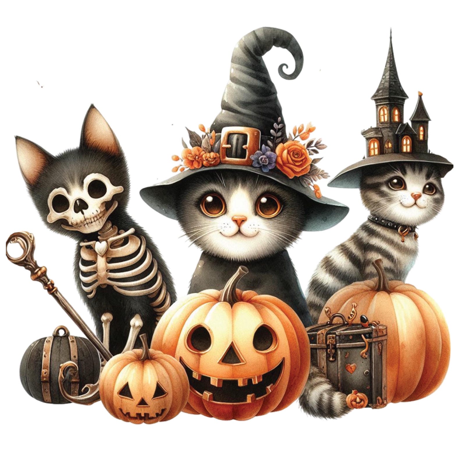 20 PNG Cute Halloween Cat Watercolor Clipart,halloween Art, Halloween ...