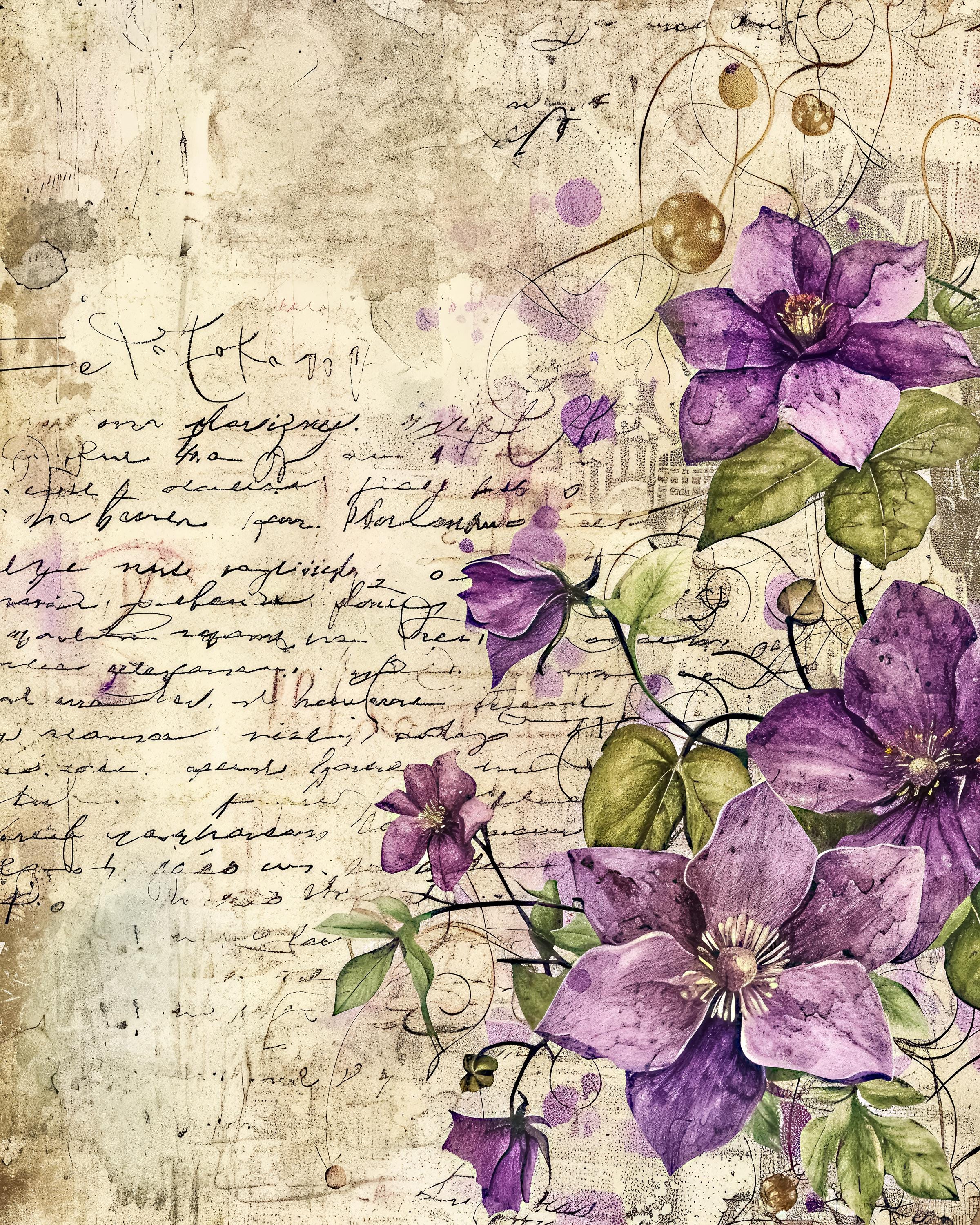 Vintage Purple Floral Journal Pages: Shabby Chic Junk Journal Printable ...
