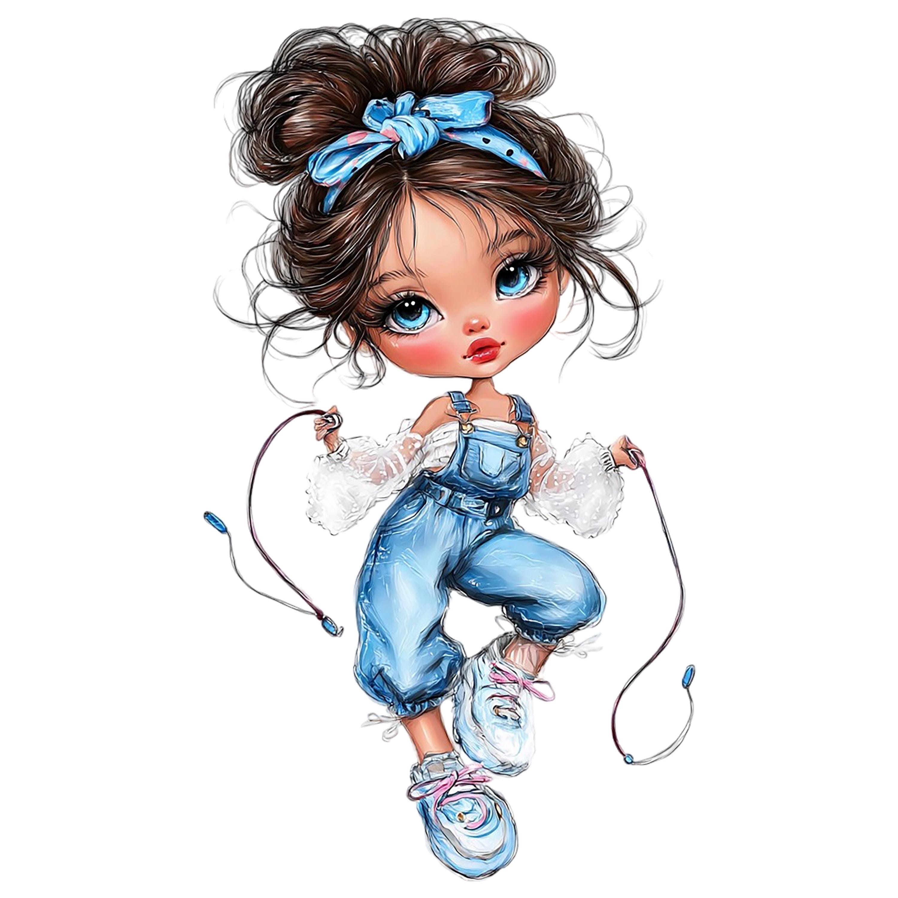 Quirky Little Girl Clipart – Whimsical Watercolor Kids PNG Set (digital ...