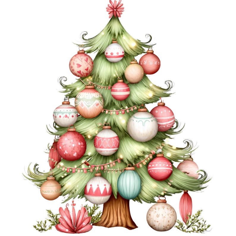 Watercolor Christmas Tree Clipart: Cute Holiday PNG Images (digital ...