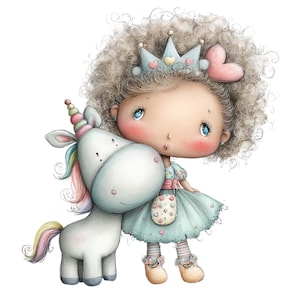 Whimsical Princess and Unicorn Clipart – Watercolor Fantasy Fairytale ...