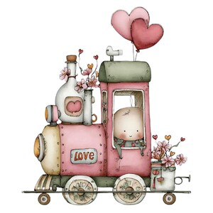 Whimsical Valentine Train Clipart Set: Romantic Journey Bundle 28 PNG ...