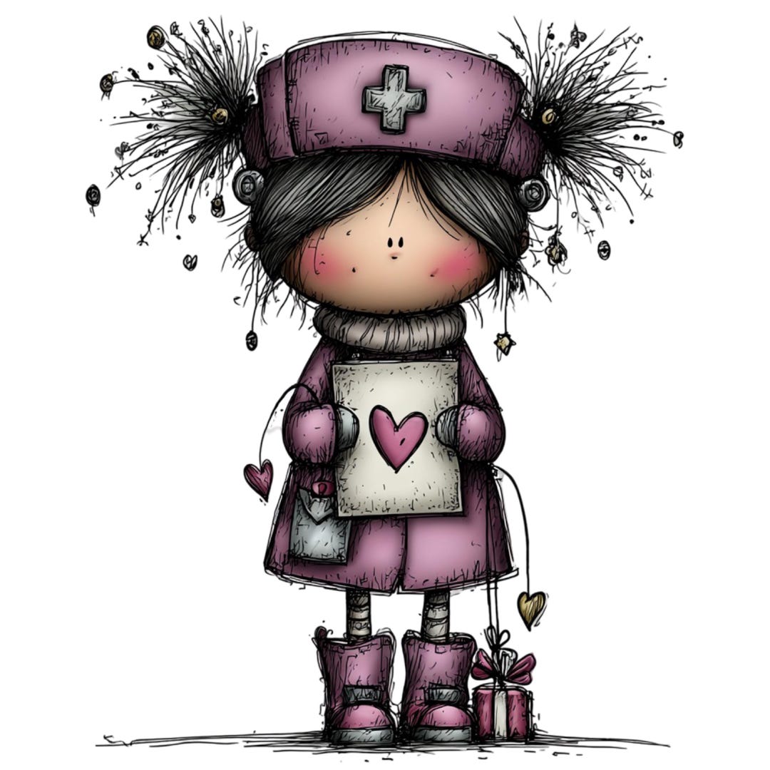 Whimsical Christmas Nurse Girls Clipart – Cute Holiday Medical PNG ...