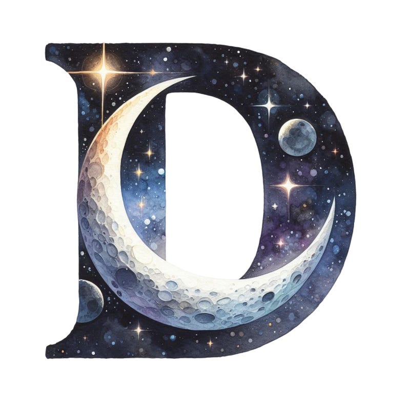 Celestial Alphabet Clipart: Moon and Star Letter PNG Images (digital ...