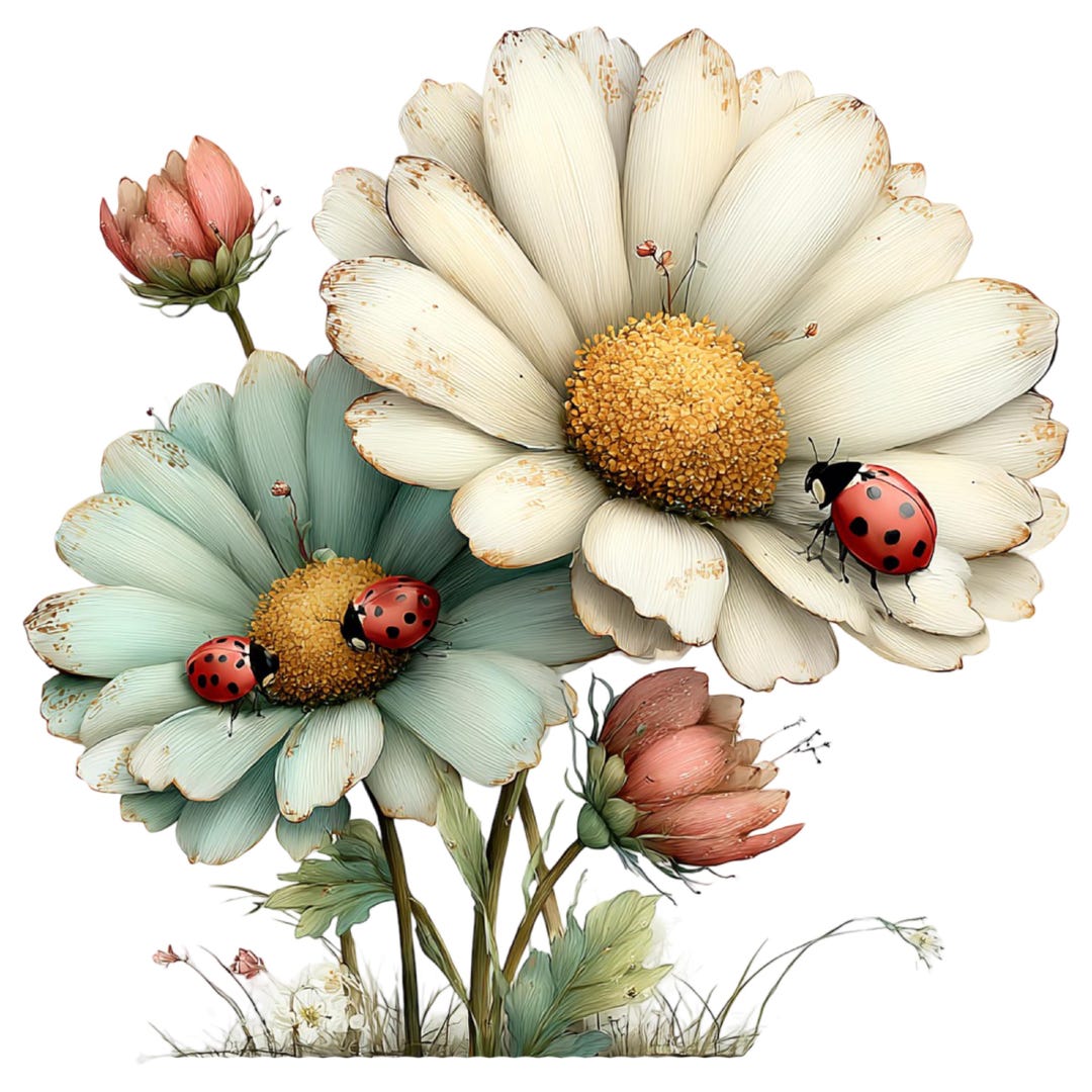 Spring Daisy Flower Clipart Set: Botanical Illustration Bundle 30 PNG ...