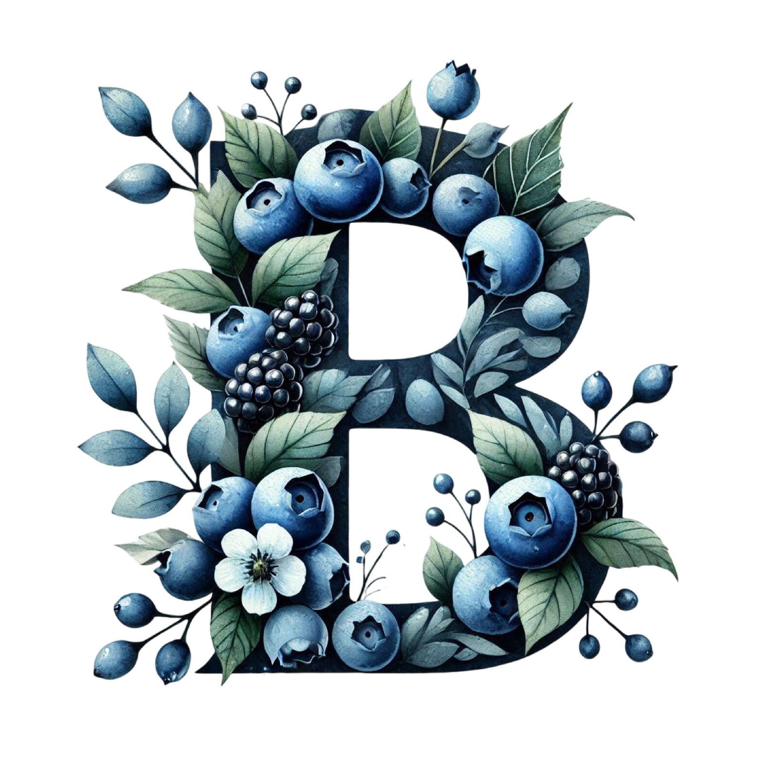 Spring Blueberry Alphabet Clipart – Botanical Letter PNG Set (digital ...