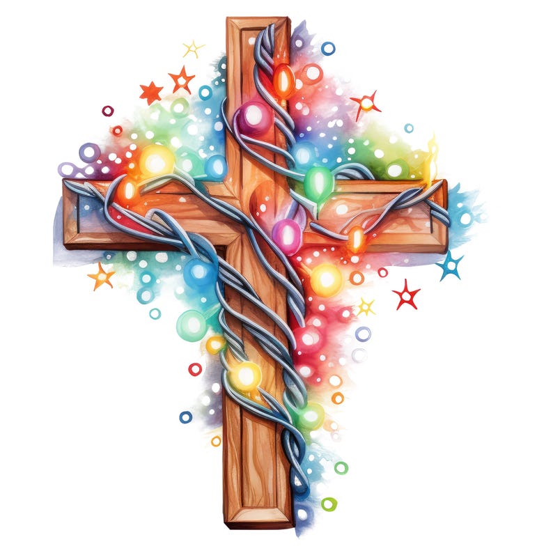 Christmas Cross Watercolor Clipart Bundle: Hand-painted Christian PNG ...