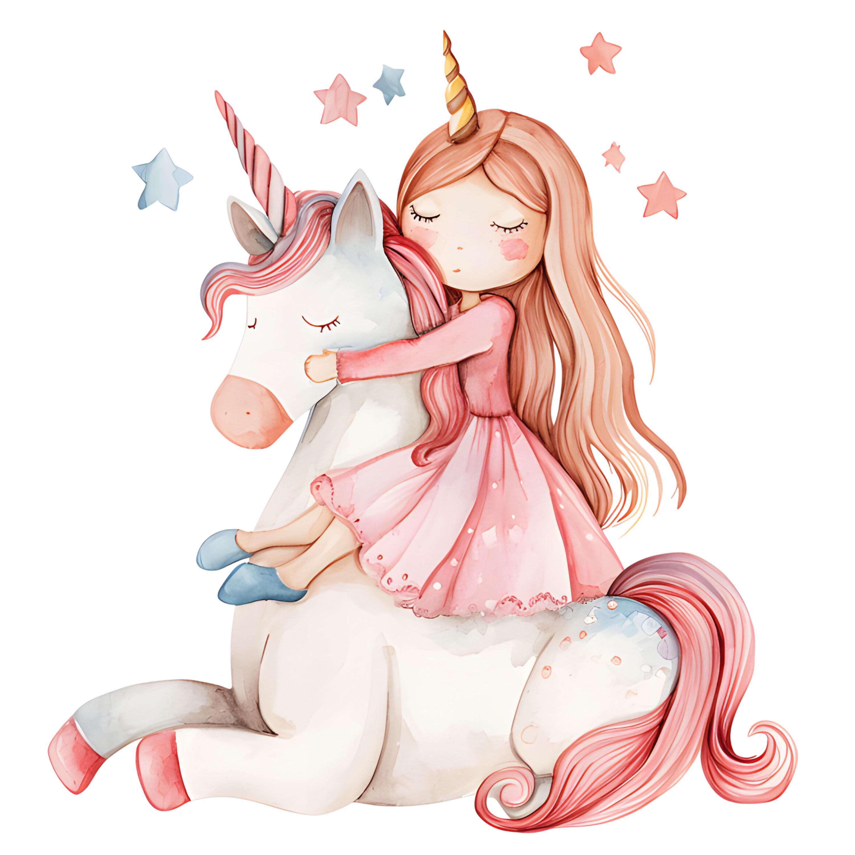 28 PNG Princess With Unicorn Watercolor Clipart,unicorn Png,commercial ...