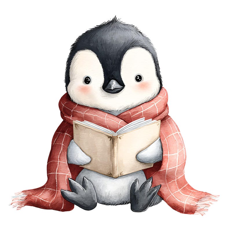 Winter Animals Reading Clipart: Cute Holiday Bookish PNG Images ...