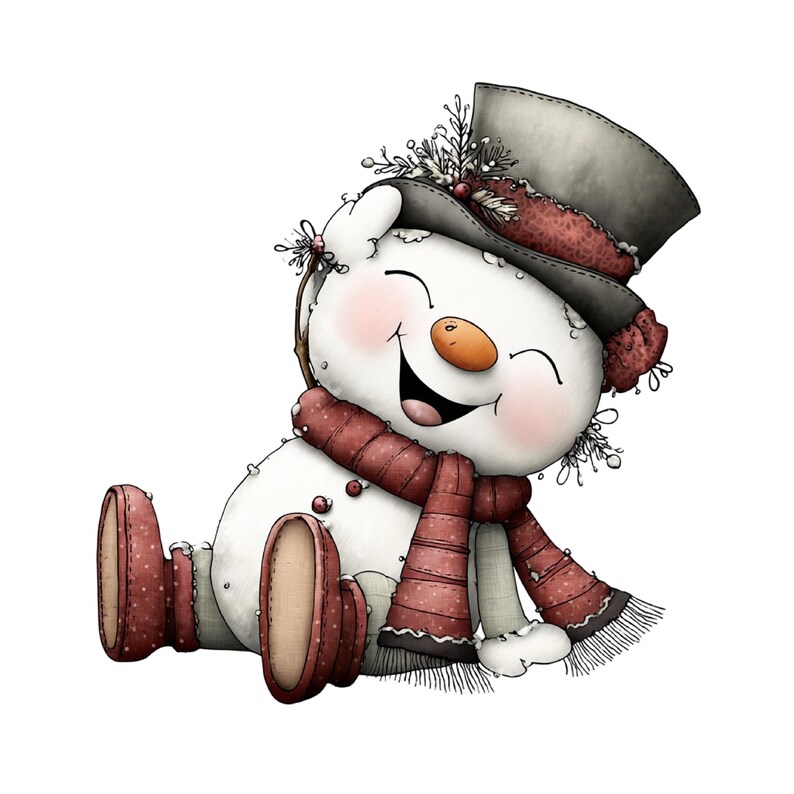 Whimsical Tipsy Snowman Clipart – Watercolor Funny Holiday PNG Set ...