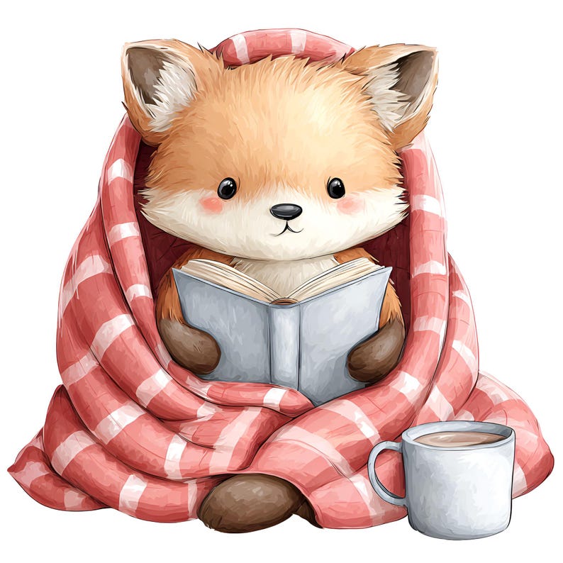 Winter Animals Reading Clipart: Cute Holiday Bookish PNG Images ...