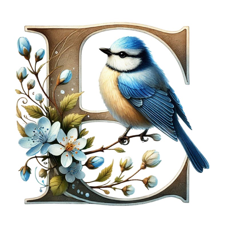 Watercolor Spring Birds Alphabet Clipart – Floral Letter PNG Set ...