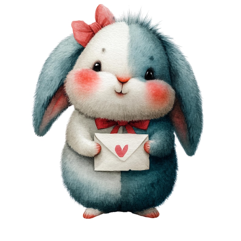 Whimsical Valentine Bunny Clipart – Cute Love Rabbit PNG Set (digital ...