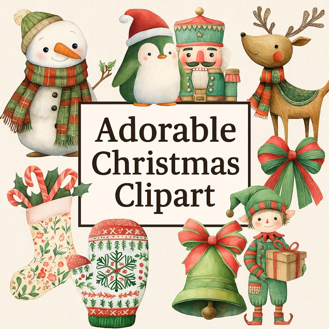Watercolor Christmas Clipart Bundle: Festive PNG Illustrations (instant ...