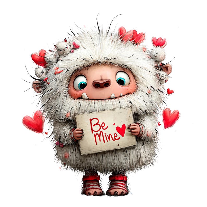 Watercolor Valentine Yeti Clipart Set: Romantic Winter Character Bundle ...