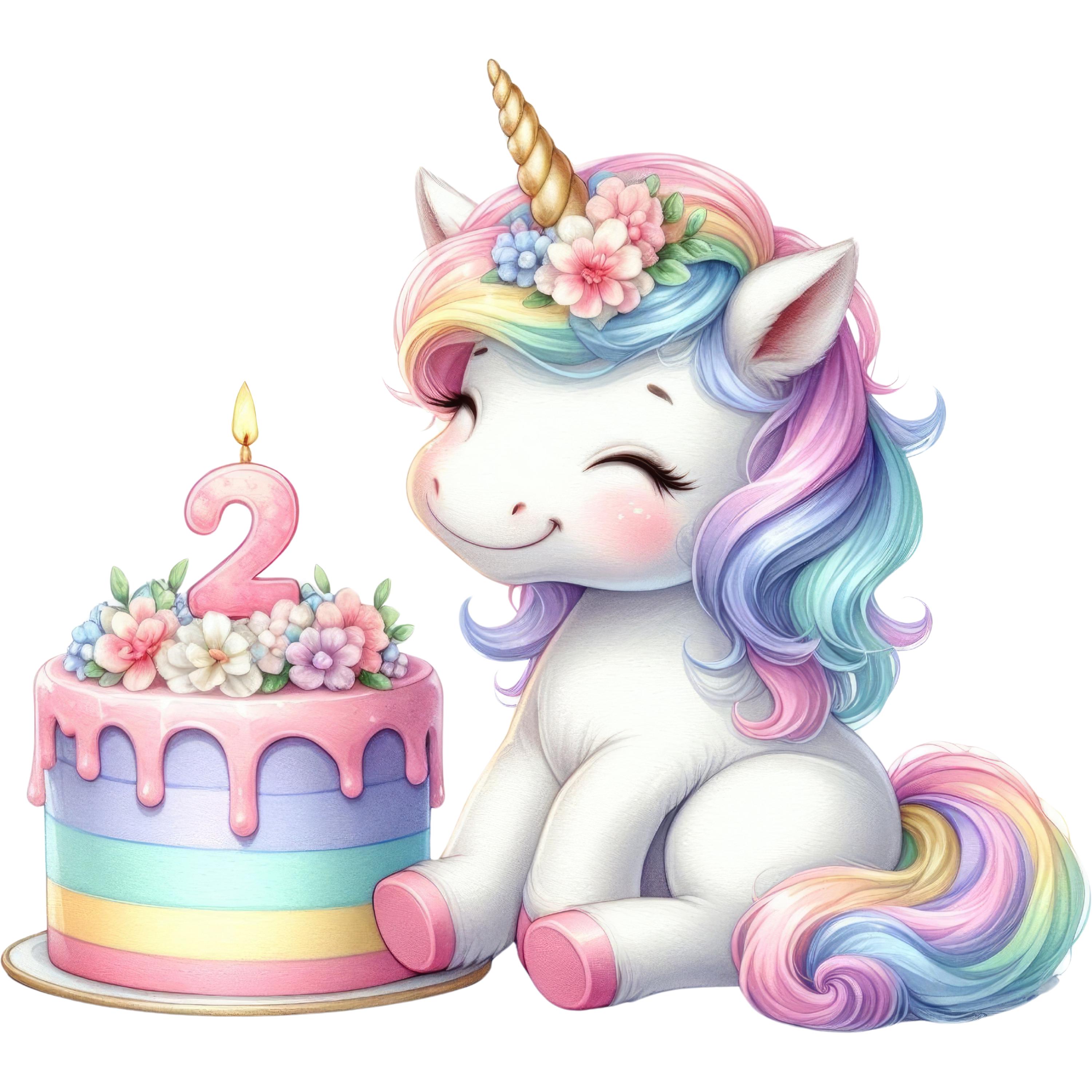 12 PNG Unicorn Birthday Sublimation Clipart,download Digital Watercolor ...