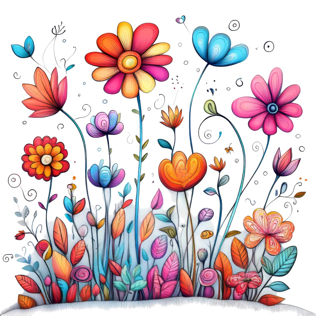 Quirky Weird Flowers Clipart Bundle: Funky PNG Images (commercial Use ...
