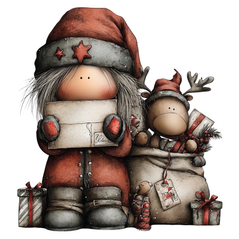 Whimsical Santa & Reindeer Clipart: Cute Christmas PNG Images (digital ...