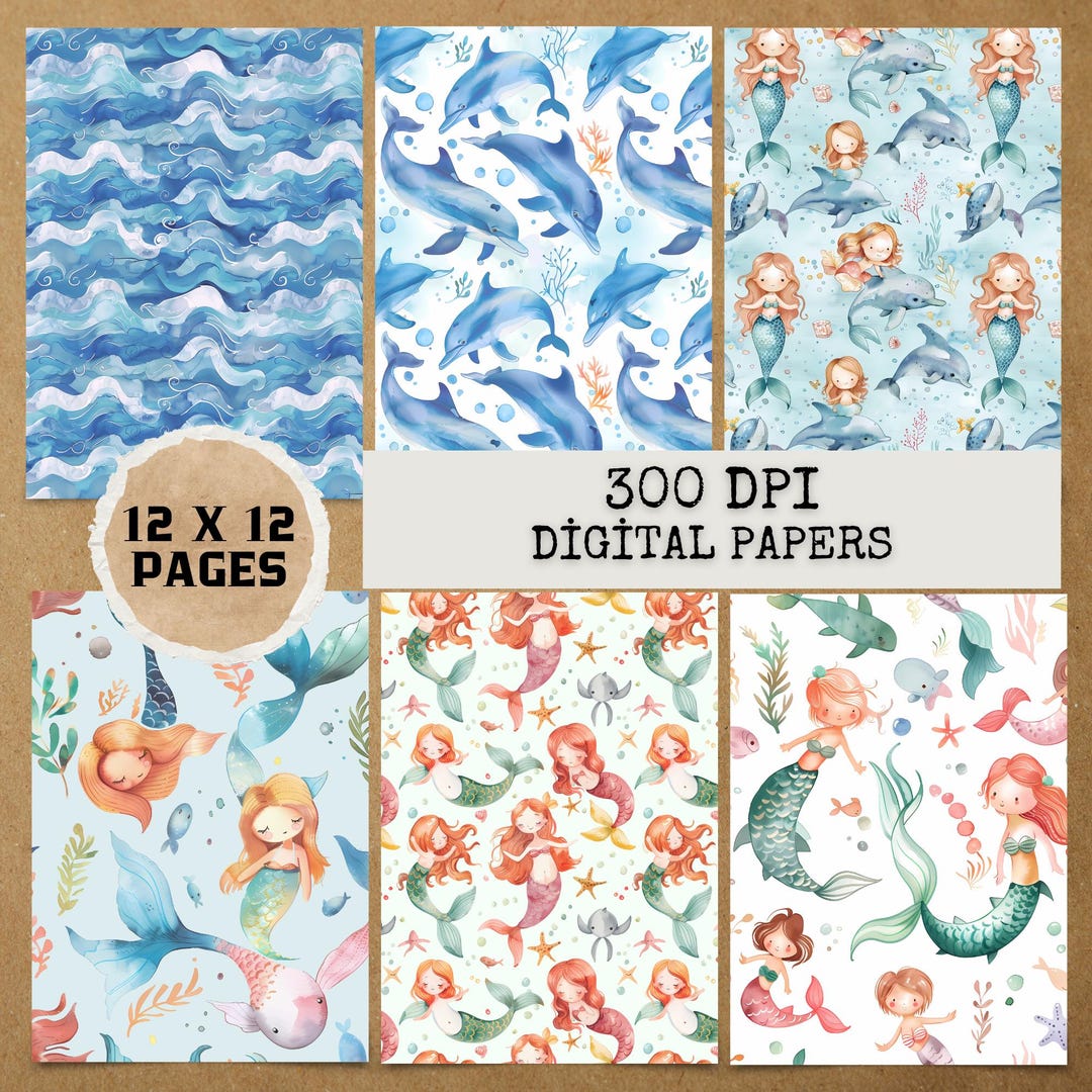 Pastel Little Mermaids Digital Papers – Cute Underwater Backgrounds ...