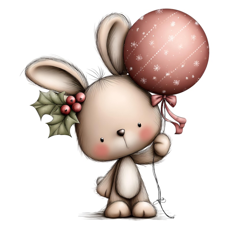Christmas Animals With Balloon PNG Set: Whimsical Watercolor Clipart ...