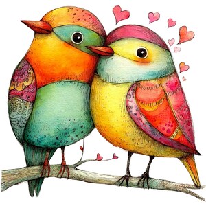Quirky Valentine Love Birds Clipart – Watercolor Romantic Animal PNG ...
