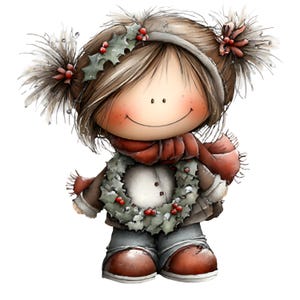 Christmas Little Girl Clipart 2 : Cute Holiday PNG Bundle (digital ...