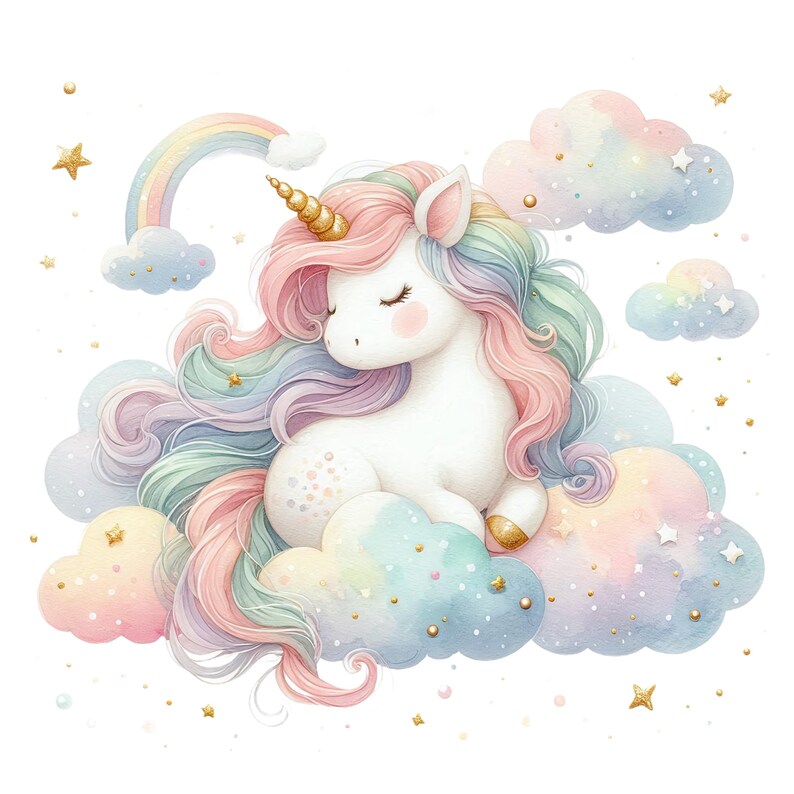 Watercolor Unicorn Clipart PNG – 10‑piece Magic Unicorn Bundle, Instant ...