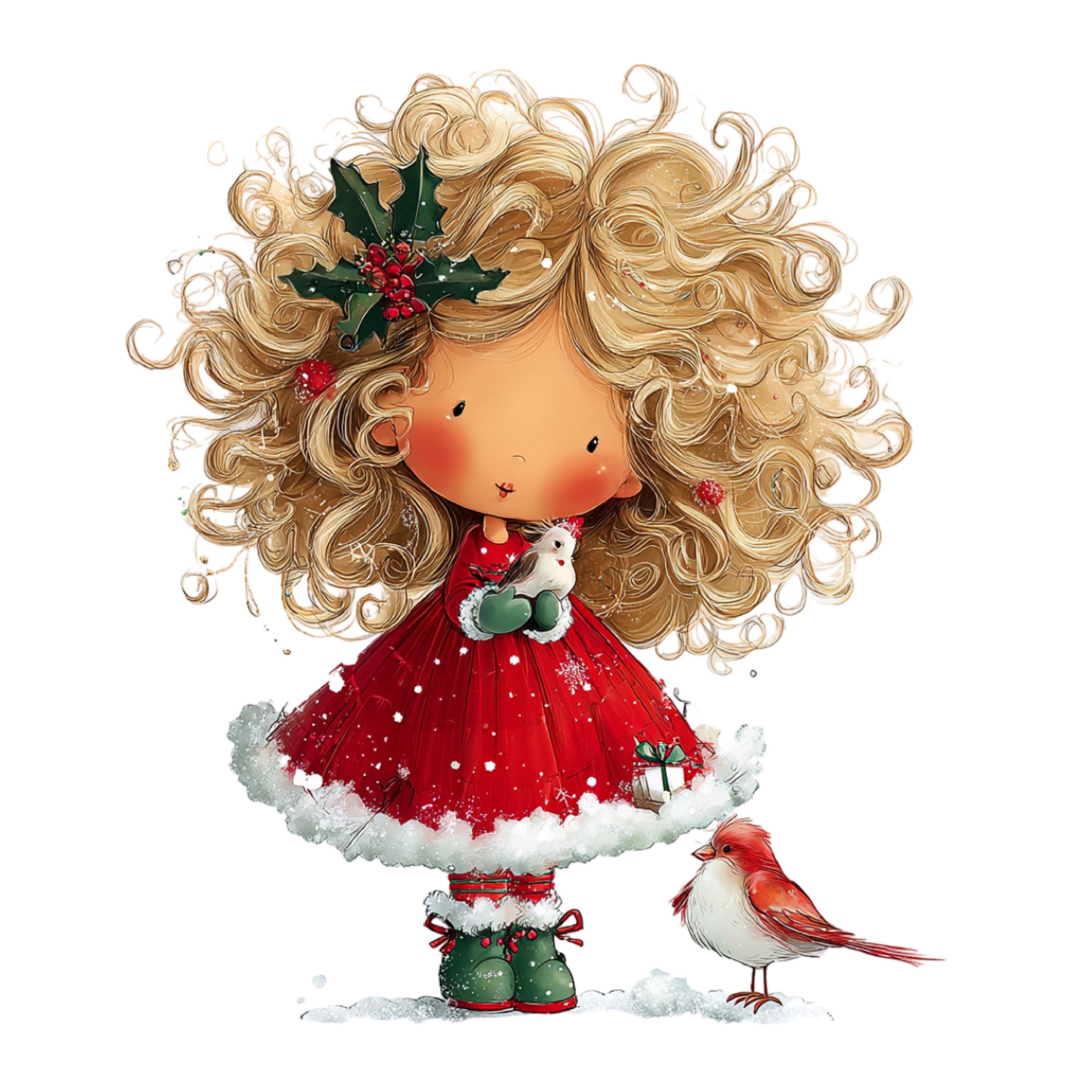 Whimsical Christmas Girl Clipart – Cute Holiday Character PNG Bundle ...