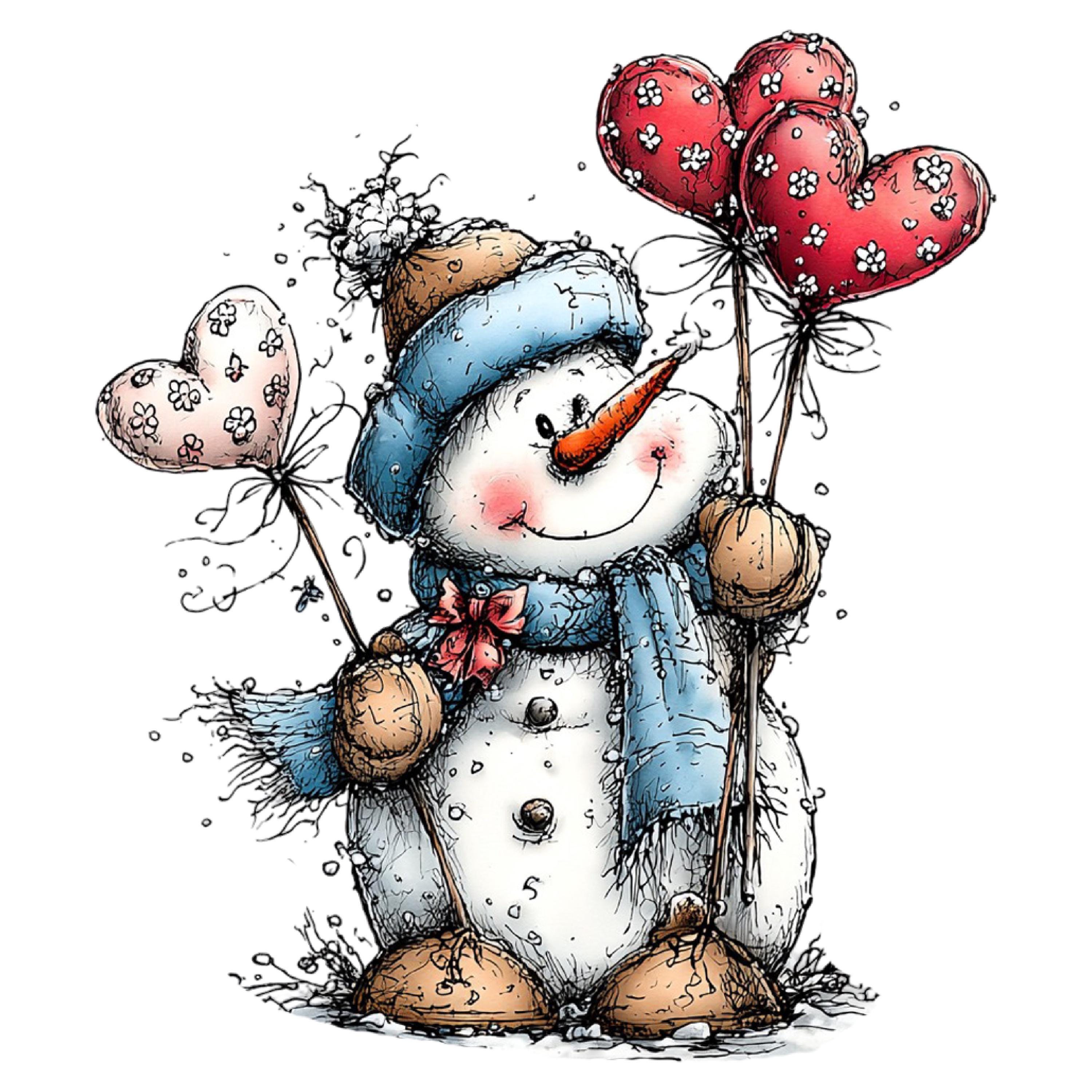 Valentine Whimsical Snowman Set: Romantic Winter Art Bundle 35 PNG - Etsy