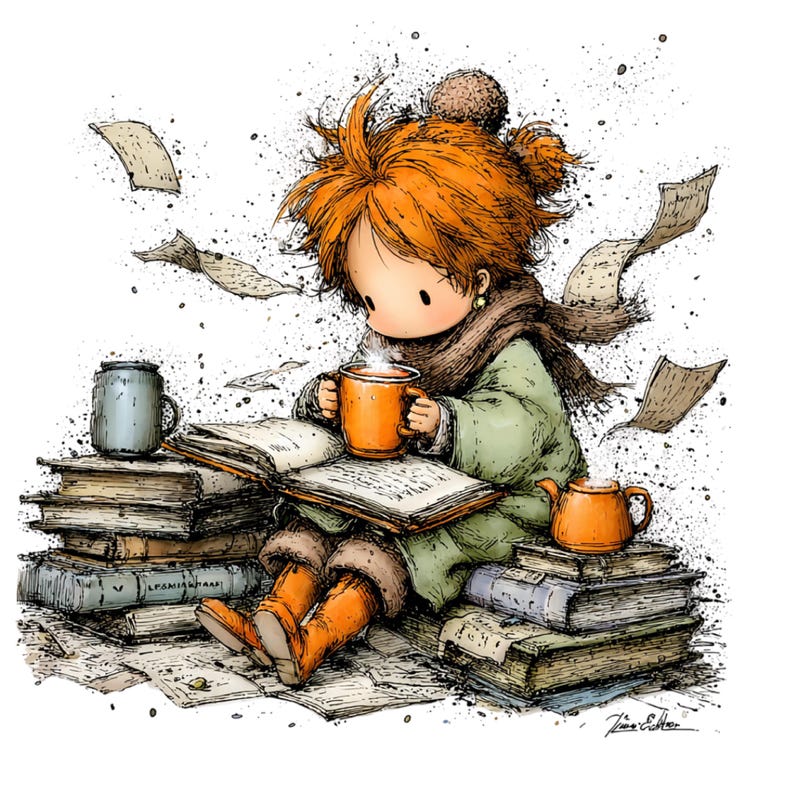 Quirky Book Lover Clipart: Funny Reading Cat PNG Illustrations (digital ...